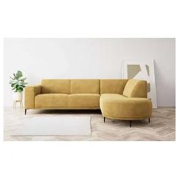 Ecksofa Andas "Vorby" Sofas Gr. B/H/T: 252cm x 80cm x 223cm, Chenille, Ottomane rechts, goldfarben (brass) L-Form, Breite 252 cm, weicher Chenille-Stoff, schwarze Metallfüße