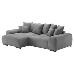 Ecksofa Home Affaire "Sundance II, L-Form" Sofas Gr. B/H/T: 318 cm x 92 cm x 188 cm, Microfaser 1, Recamiere links, Ausführung Bettkasten / Bettfunktion / Topper, grau (memphis 20 stone) mit DuraSpring-Taschenfederkern bis 140 kg belastbar