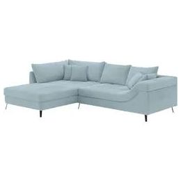 Ecksofa Inosign "Portofino" Sofas Gr. B/H/T: 317cm x 98cm x 228cm, Soft clean, Recamiere links, blau (novaclean avanti 14 blue grey) 4 Bezugsqualitäten, 13,5 cm hohe Metall-Profilfüße in matt-schwarz