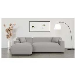 Ecksofa Home Affaire "Lilliana" Sofas Gr. B/H/T: 256cm x 76cm x 160cm, Feincord, Recamiere links, grau (hellgrau) L-Form