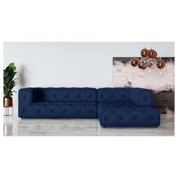 Ecksofa Places of Style "FOLLINA" Sofas Gr. B/H/T: 325cm x 71cm x 228cm, Samtoptik, Ottomane rechts, blau (dunkelblau) L-Form, mit klassischer Chesterfield-Knopfheftung