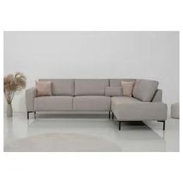 Ecksofa Andas "Melby" Sofas Gr. B/H/T: 275cm x 87cm x 205cm, Struktur weich, Ottomane rechts, braun (latte) Breite 275 cm, in einem weichen Struktur Stoff, lose Rückenkissen