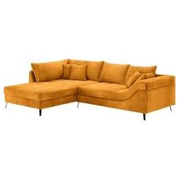 Ecksofa Inosign "Portofino" Sofas Gr. B/H/T: 317cm x 98cm x 228cm, Velours, Recamiere links, orange (dolce 9 curry) 4 Bezugsqualitäten, 13,5 cm hohe Metall-Profilfüße in matt-schwarz