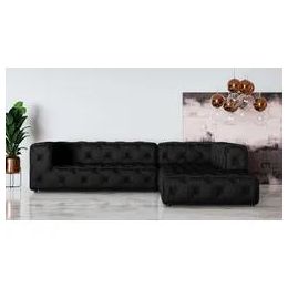 Ecksofa Places of Style "FOLLINA" Sofas Gr. B/H/T: 325cm x 71cm x 228cm, Samtoptik, Ottomane rechts, schwarz L-Form, mit klassischer Chesterfield-Knopfheftung