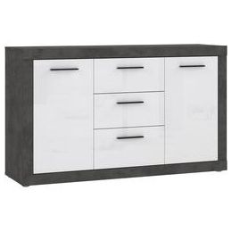 Sideboard FORTE Sideboards Gr. B/H/T: 142,6 cm x 85,3 cm x 41,3 cm, 3 St., grau (betonoptik dunkelgrau, weiß hochglanz)