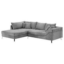 Ecksofa Inosign "Portofino" Sofas Gr. B/H/T: 317cm x 98cm x 228cm, Velours, Recamiere links, grau (dolce 16 graphite) 4 Bezugsqualitäten, 13,5 cm hohe Metall-Profilfüße in matt-schwarz