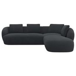 Ecksofa FLEXLUX "Torino, rund, L-Form, Sofa-Ecke mit Ottomane" Sofas Gr. B/H/T: 265cm x 85cm x 237cm, Lederoptik, lange Ottomane rechts, schwarz (gorilla black) Modernes, organisches Sofa-Design, Kaltschaum, Wellenunterfederung