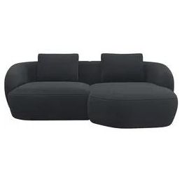 Wohnlandschaft FLEXLUX "Torino, rund, L-Form, Sofa-Ecke mit Recamiere, Longchair-Sofa" Sofas Gr. B/H/T: 217cm x 85cm x 146cm, Lederoptik, Chaiselongue rechts, schwarz (gorilla black) Modernes, organisches Sofa-Design, Kaltschaum, Wellenunterfederung