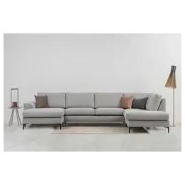 Wohnlandschaft Inosign "Henry" Sofas Gr. B/H/T: 363cm x 84cm x 235cm, Struktur, Ottomane rechts, beige mit Metallbeinen, in modernem Design