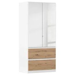 Drehtürenschrank Rauch "Kleiderschrank Schrank Garderobe Wäscheschrank COSTA in 3 Breiten" Schränke Gr. B/H/T: 90cm x 197cm x 54cm, 2 St., weiß (alpinweiß/eiche artisan) mit Spiegel, grifflose Front und Push-to-Open Funktion MADE IN GERMANY