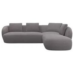 Ecksofa FLEXLUX "Torino, rund, L-Form, Sofa-Ecke mit Ottomane" Sofas Gr. B/H/T: 265cm x 85cm x 237cm, Chenille-Struktur, lange Ottomane rechts, braun (latte) Modernes, organisches Sofa-Design, Kaltschaum, Wellenunterfederung