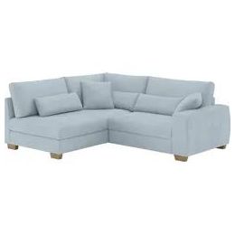 Ecksofa Home Affaire "Helena II, L-Form" Sofas Gr. B/H/T: 227cm x 68cm x 190cm, Cord, Ottomane links, mit Bettfunktion, blau (blaugrau) Mit Federkern, wahlweise mit Bett und Taschenfederkern