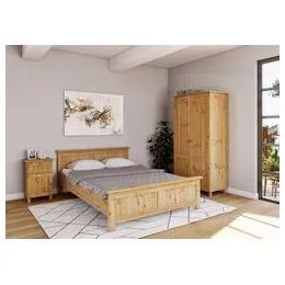 Jugendzimmer-Set Home Affaire "Juventus" Schlafzimmermöbel-Sets Gr. B/H/T: 291cm x 180cm x 208cm, B/H: 140cm x 200cm, beige (natur) Baby Massivholz, bestehend aus Bett, Kleiderschrank und Nachtkommode