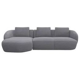 Wohnlandschaft FLEXLUX "Torino, rund, L-Form, Sofa-Ecke mit Recamiere, Longchair-Sofa" Sofas Gr. B/H/T: 276cm x 85cm x 146cm, Chenille-Struktur, Chaiselongue links, grau (steel) Modernes, organisches Sofa-Design, Kaltschaum, Wellenunterfederung