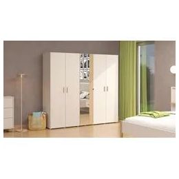 Kleiderschrank Home Affaire "Belfort, Schlafzimmerschrank mit Spiegel 5-türig Wäscheschrank" Schränke Gr. B/H/T: 225cm x 208cm x 56cm, 5K1O, 5 St., Komplettausführung, weiß (cashmere) 225x56x208, FSC-zertifizierter Holzwerkstoff, Trendfarbe cashmere