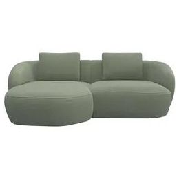 Wohnlandschaft FLEXLUX "Torino, rund, L-Form, Sofa-Ecke mit Recamiere, Longchair-Sofa" Sofas Gr. B/H/T: 217cm x 85cm x 146cm, Chenille-Struktur, Chaiselongue links, grün (olive) Modernes, organisches Sofa-Design, Kaltschaum, Wellenunterfederung