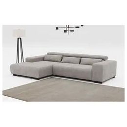 Ecksofa COTTA "Side L-Form, mit Kopfteilverstellung und Zierkissen" Sofas Gr. B/H/T: 304cm x 71cm x 186cm, Chenille-Struktur, Recamiere links, Mit elektrischer Sitztiefenverstellung, grau optional motorische Sitztiefenverstellung