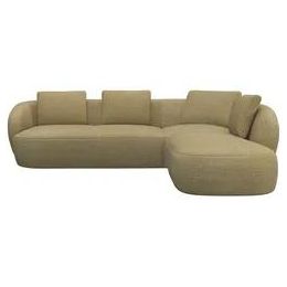 Ecksofa FLEXLUX "Torino, rund, L-Form, Sofa-Ecke mit Ottomane" Sofas Gr. B/H/T: 265cm x 85cm x 237cm, Boucle, lange Ottomane rechts, gelb (mustard yellow) Modernes, organisches Sofa-Design, Kaltschaum, Wellenunterfederung