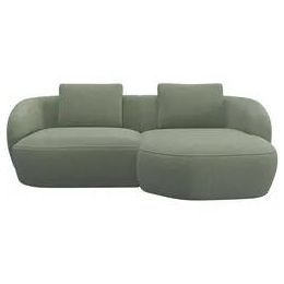 Wohnlandschaft FLEXLUX "Torino, rund, L-Form, Sofa-Ecke mit Recamiere, Longchair-Sofa" Sofas Gr. B/H/T: 217cm x 85cm x 146cm, Chenille-Struktur, Chaiselongue rechts, grün (olive) Modernes, organisches Sofa-Design, Kaltschaum, Wellenunterfederung