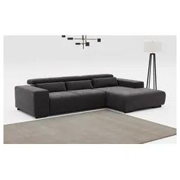 Ecksofa COTTA "Side L-Form, mit Kopfteilverstellung und Zierkissen" Sofas Gr. B/H/T: 304cm x 71cm x 186cm, Struktur fein, Recamiere rechts, Ohne elektrische Sitztiefenverstellung, schwarz optional motorische Sitztiefenverstellung