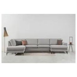 Wohnlandschaft Inosign "Henry" Sofas Gr. B/H/T: 363cm x 84cm x 235cm, Struktur, Ottomane links, beige mit Metallbeinen, in modernem Design