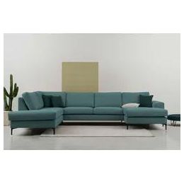 Wohnlandschaft Inosign "Henry" Sofas Gr. B/H/T: 363cm x 84cm x 235cm, Struktur-Chenille, Ottomane links, blau (sapphire) mit Metallbeinen, in modernem Design