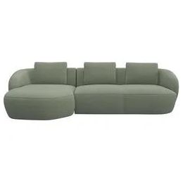 Wohnlandschaft FLEXLUX "Torino, rund, L-Form, Sofa-Ecke mit Recamiere, Longchair-Sofa" Sofas Gr. B/H/T: 276cm x 85cm x 146cm, Chenille-Struktur, Chaiselongue links, grün (olive) Modernes, organisches Sofa-Design, Kaltschaum, Wellenunterfederung