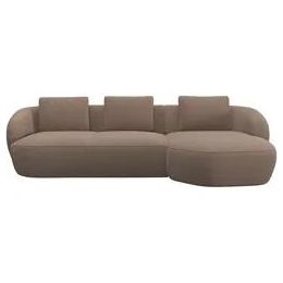 Wohnlandschaft FLEXLUX "Torino, rund, L-Form, Sofa-Ecke mit Recamiere, Longchair-Sofa" Sofas Gr. B/H/T: 276cm x 85cm x 146cm, Chenille-Struktur, Chaiselongue rechts, braun (hazel) Modernes, organisches Sofa-Design, Kaltschaum, Wellenunterfederung