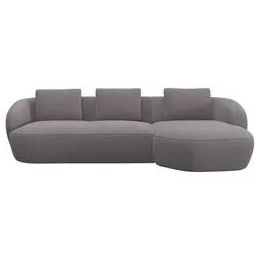 Wohnlandschaft FLEXLUX "Torino, rund, L-Form, Sofa-Ecke mit Recamiere, Longchair-Sofa" Sofas Gr. B/H/T: 276cm x 85cm x 146cm, Chenille-Struktur, Chaiselongue rechts, braun (latte) Modernes, organisches Sofa-Design, Kaltschaum, Wellenunterfederung