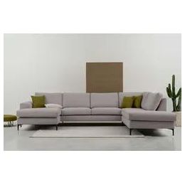 Wohnlandschaft Inosign "Henry" Sofas Gr. B/H/T: 363cm x 84cm x 235cm, Struktur-Chenille, Ottomane rechts, grau mit Metallbeinen, in modernem Design