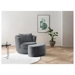 Drehsessel LEONIQUE "MAISIE, Love Seat,Lese-Sessel,Sessel-Set, mit Hocker" Sessel Gr. Cord, B/H/T: 95cm x 77cm x 133cm, grau (anthrazit) in MEGA CORD und Web-Velours, drehbar 360 Grad mit Hocker