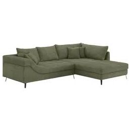 Ecksofa Inosign "Portofino" Sofas Gr. B/H/T: 317cm x 98cm x 228cm, Cord, Recamiere rechts, grün (stripes 8641 green) 4 Bezugsqualitäten, 13,5 cm hohe Metall-Profilfüße in matt-schwarz