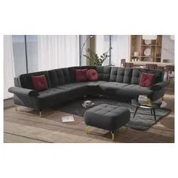 Sit & More Ecksofa SIT & MORE "Orient 1 V L-Form" Sofas Gr. B/H/T: 299cm x 88cm x 279cm, Samtoptik, langer Schenkel rechts, schwarz inkl. 4 Zierkissen mit Strass-Stein, goldfarbene Metallfüße