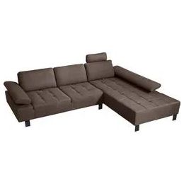 Ecksofa Alina "Royce" Sofas Gr. B/H/T: 296cm x 103cm x 223cm, Struktur fein XBO, Recamiere rechts, braun (hellbraun xbo 2) inklusive Sitztiefenverstellung, 296 cm breit