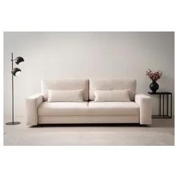 Schlafsofa LeGer Home by Lena Gercke "Imoga, Polster mit Schlaffunktion, 3-Sitzer Sofa, Couch Bettkasten" Sofas Gr. B/H/T: 250cm x 90cm x 108cm, Samtoptik, beige (creme) in modernen Farben und Stoffen, Bettfunktion, Liegefläche: 200x150 cm