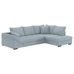 Ecksofa Inosign "Allegro DuraFlex, L-Form" Sofas Gr. B/H/T: 303cm x 86cm x 202cm, Cord, Ottomane rechts, blau (stripes 8624 blue grey) Hochschläfer-Bettauszug, Kaltschaumpolsterung, bis 140 kg belastbar