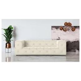 3-Sitzer Places of Style "FOLLINA" Sofas Gr. B/H/T: 230cm x 71cm x 100cm, Samtvelours, beige (creme) 3-Sitzer Sofa mit klassischer Chesterfield-Knopfheftung