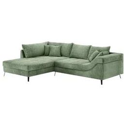 Ecksofa Inosign "Portofino" Sofas Gr. B/H/T: 317cm x 98cm x 228cm, Velours, Recamiere links, grün (dolce 11 green) 4 Bezugsqualitäten, 13,5 cm hohe Metall-Profilfüße in matt-schwarz