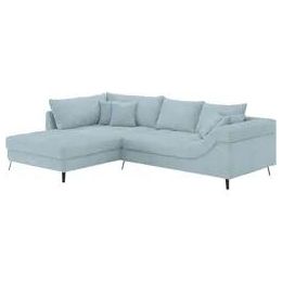 Ecksofa Inosign "Portofino" Sofas Gr. B/H/T: 317cm x 98cm x 228cm, Cord, Recamiere links, blau (stripes 8624 blue grey) 4 Bezugsqualitäten, 13,5 cm hohe Metall-Profilfüße in matt-schwarz