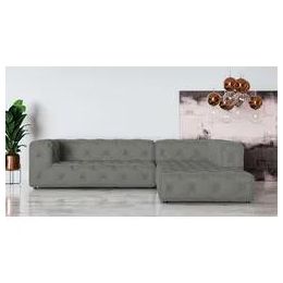 Ecksofa Places of Style "FOLLINA" Sofas Gr. B/H/T: 325cm x 71cm x 228cm, Samtoptik, Ottomane rechts, grau (hellgrau) L-Form, mit klassischer Chesterfield-Knopfheftung