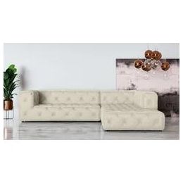 Ecksofa Places of Style "FOLLINA" Sofas Gr. B/H/T: 325cm x 71cm x 228cm, Samtoptik, Ottomane rechts, beige (hellbeige) L-Form, mit klassischer Chesterfield-Knopfheftung