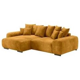 Ecksofa Home Affaire "Sundance II, L-Form" Sofas Gr. B/H/T: 318 cm x 92 cm x 188 cm, Veloursstoff, Recamiere links, Ausführung Bettkasten / Bettfunktion / Topper, orange (dolce 9 curry) mit DuraSpring-Taschenfederkern bis 140 kg belastbar