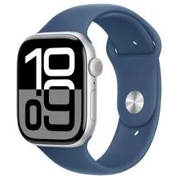 Smartwatch Apple "Watch Series 10 Aluminium" Smartwatches Gr. 46mm, ohne eSIM, M/L, Sport Band, silberfarben (blau/silber)