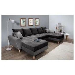 Wohnlandschaft Collection AB "Raisa U-Form" Sofas Gr. B/H/T: 314cm x 45cm x 158cm, Samt-Cord, Mit Federkern, grau (anthrazit) mit Federkern, Kissen und Steppung im Sitzbereich