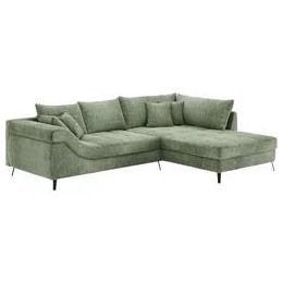 Ecksofa Inosign "Portofino" Sofas Gr. B/H/T: 317cm x 98cm x 228cm, Velours, Recamiere rechts, grün (dolce 11 green) 4 Bezugsqualitäten, 13,5 cm hohe Metall-Profilfüße in matt-schwarz