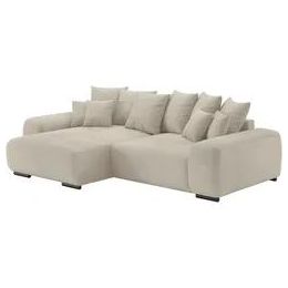 Ecksofa Home Affaire "Sundance II, L-Form" Sofas Gr. B/H/T: 318 cm x 92 cm x 188 cm, Microfaser 2, Recamiere links, Ausführung Bettkasten / Bettfunktion / Topper, beige (novaclean avanti 6 taupe) mit DuraSpring-Taschenfederkern bis 140 kg belastbar