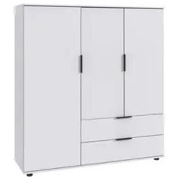 Wäscheschrank wimex "Easy Plus Kleiderschrank Garderobe 2 Schubladen, 81 oder 130cm breit" Schränke Gr. B/H/T: 130cm x 140cm x 40cm, 3 St., weiß in verschiedenen Farben, moderne Optik mit schwarzen Metallgriffen