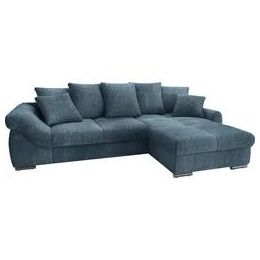 Ecksofa Inosign "Livorno DuraFlex" Sofas Gr. B/H/T: 266cm x 66cm x 188cm, Velours, Recamiere rechts-Bettfunktion links, blau (dolce 13 ocean) inkl. Hochschläfer-Bettauszug, XL-Bettkasten weiß beschichtet