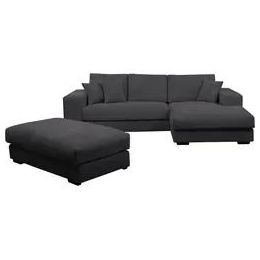 Polstergarnitur WERK2 "Eden L-Form + Hocker", grau (anthrazit, anthrazit), B:286cm H:84cm T:184cm, 90% Polyester, 10% Nylon, Sitzmöbel-Sets, Ecksofa Big-Sofa, Design Ecksofa + Hocker in Cord mit besonders weichem Sitzkomfort