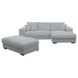 Polstergarnitur WERK2 "Eden L-Form + Hocker", grau (grau, grau), B:286cm H:84cm T:184cm, 90% Polyester, 10% Nylon, Sitzmöbel-Sets, Ecksofa Big-Sofa, Design Ecksofa + Hocker in Cord mit besonders weichem Sitzkomfort